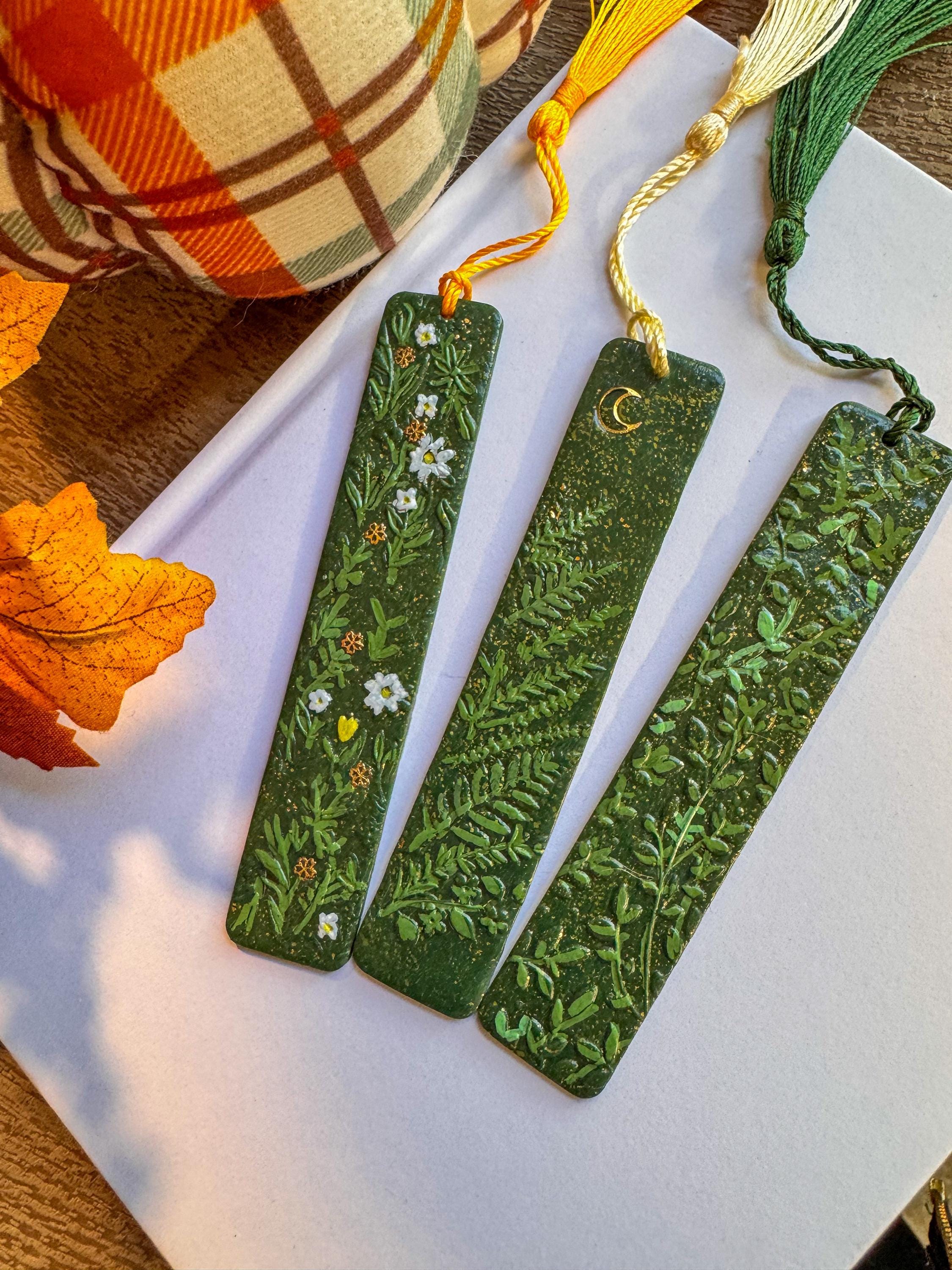 Polymer Clay Leaf and Flowet Bookmark, book lover gift, book accessori ...